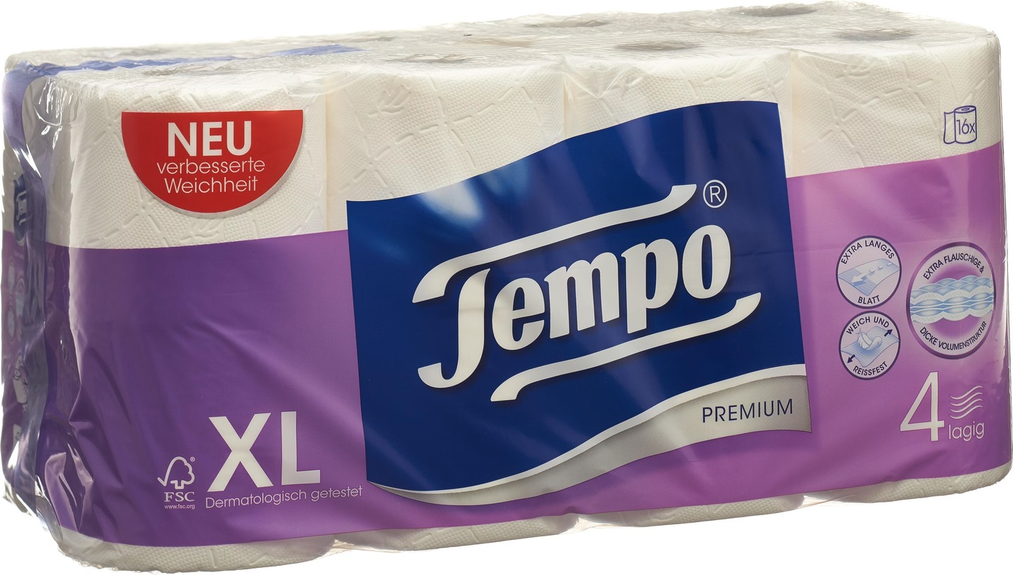 Tempo Premium toilet paper white 4ply 110 sheets (16 x) - Galaxus