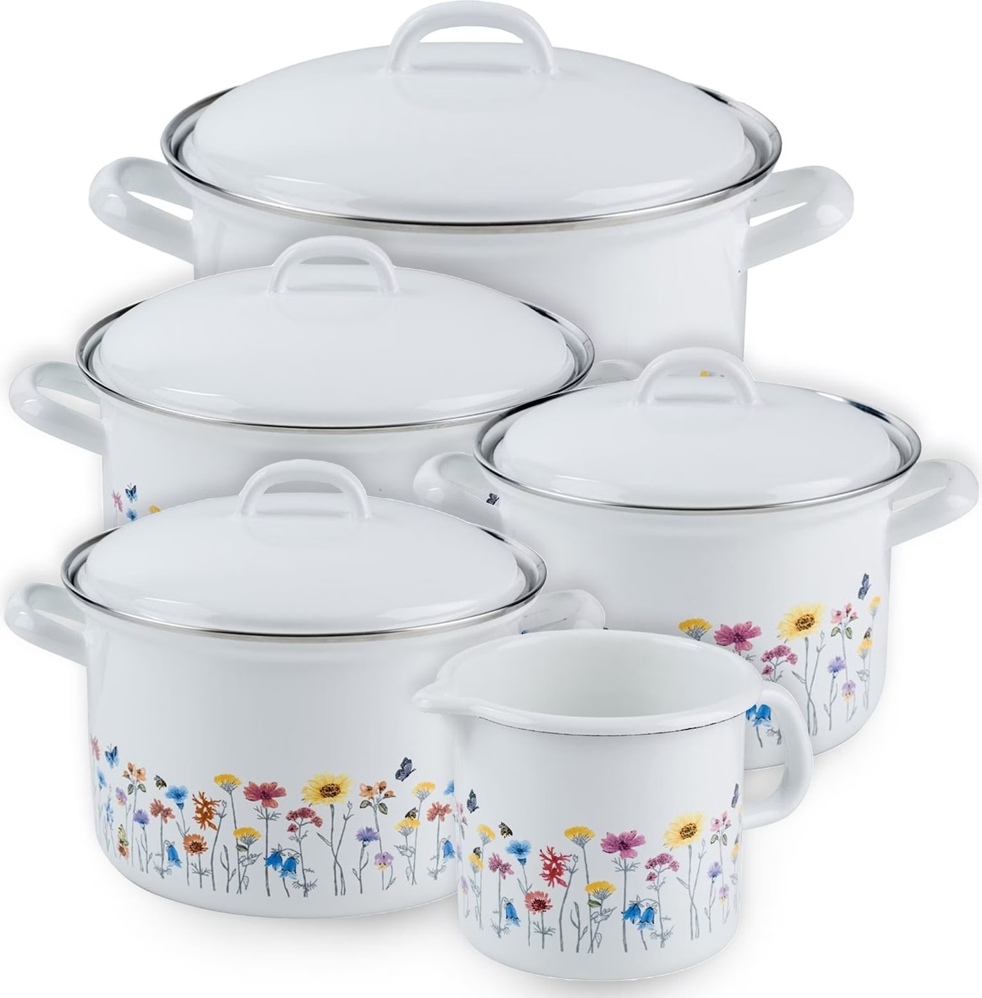 Riess Email Kochtöpfe, Topfset 5-teilig FLORA 558-70 (Pfannenset ...