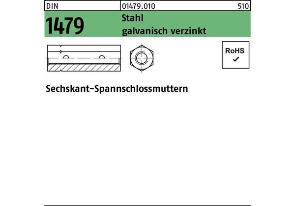 Hexagonal turnbuckle nut DIN 1479 M30 steel galv.zinc plated 1 pc ...