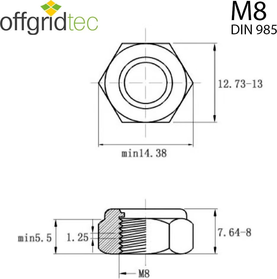 Offgridtec Selbstsichernde Muttern M8 Edelstahl V2A 304 DIN 985 25 Stk ...