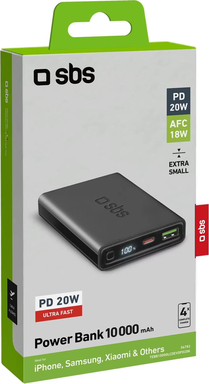 SBS Powerbank 10 000 mAh Power Delivery 20W avec écran LCD noir (10000 ...