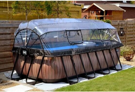 Exit Rahmen-Pool eckig 400x200x100 cm mit Sonnendach u. Wärmepumpe (400 ...