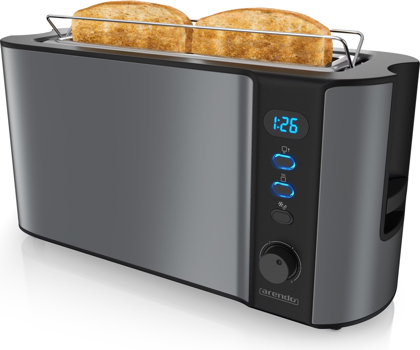Arendo Toaster Edelstahl 2 Scheiben Langschlitz, Doppelwand, Display ...