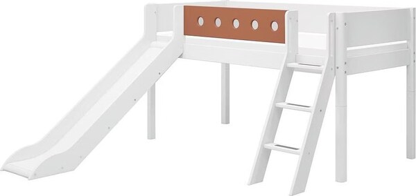 Flexa Lit mi-hauteur White avec toboggan et échelle inclinée (90 x 200 ...