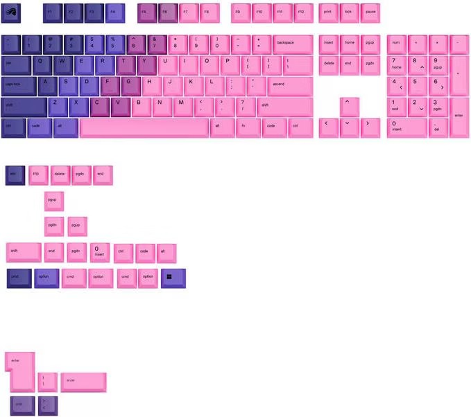 Glorious GPBT Gradient Keycaps, ANSI Layout (US), PBT, Dye-Sub - Nebula ...