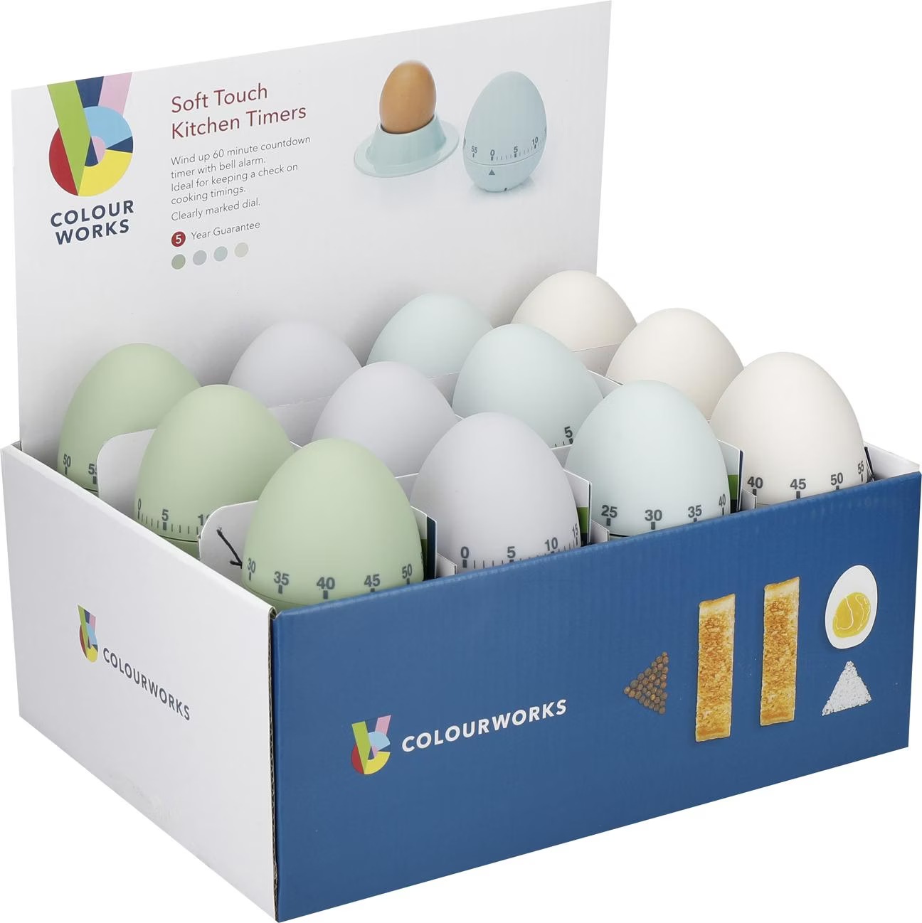 Colourworks Classics Soft Touch Egg Shaped 60 Minute Timers, Display Of ...