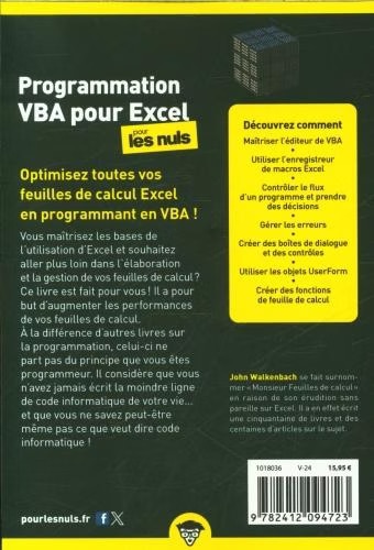 Programmation VBA pour Excel pour les nuls (Français, Walkenbach John ...