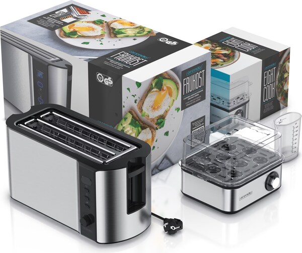 Arendo Frühstücks Set, 4 Scheiben Langschlitz Toaster mit ...