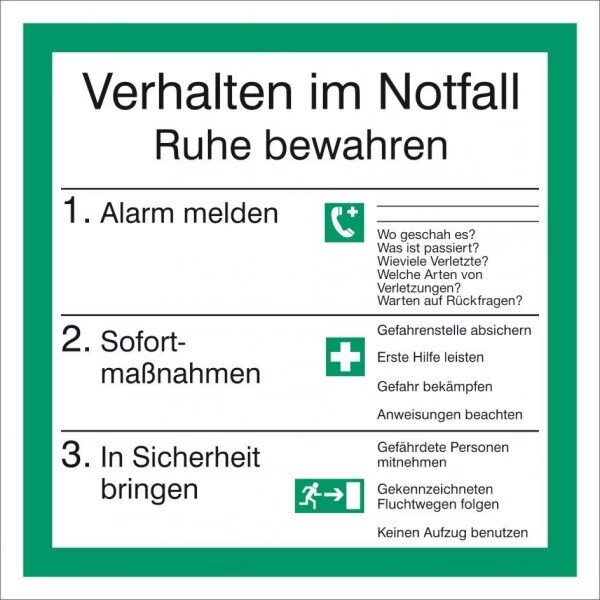 Everglow Rettungszeichen Aufkleber Verhalten im Notfall 20x20cm - Galaxus
