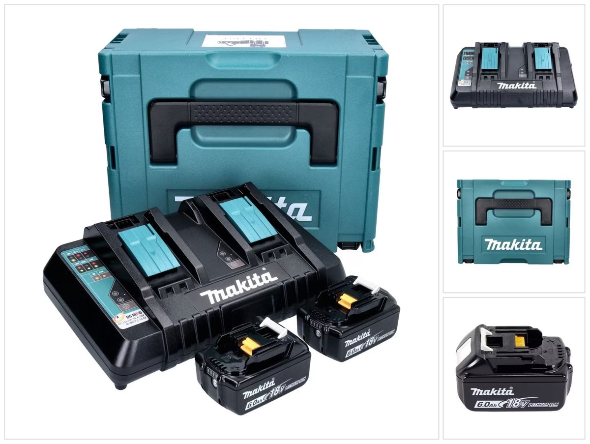 Makita Power Source Kit Li 18V mit 2x BL1860B Akku 6,0Ah + DC18RD Doppelladegerät ( 199484-8 ...