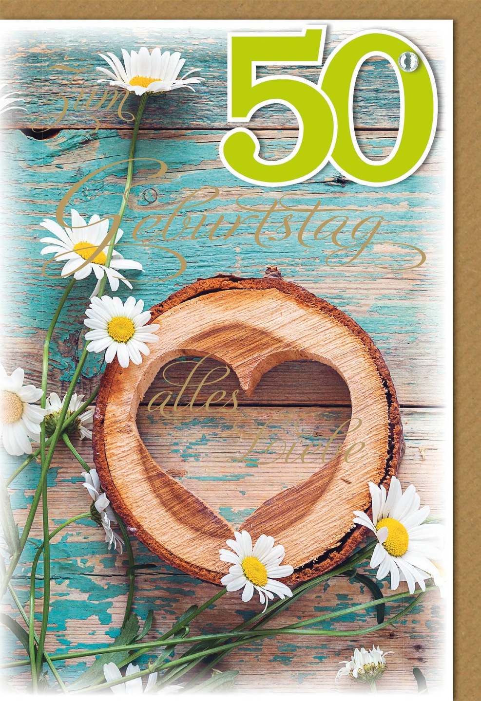 Braun + Company Geburtstagskarte Herz mit Margeriten 50 11.5 x 17 cm (1 ...