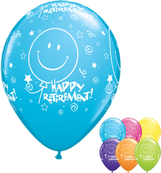 Qualatex 6 Qualatex-Rundballons HAPPY RETIREMENT Smiley Ballon (Swirls ...