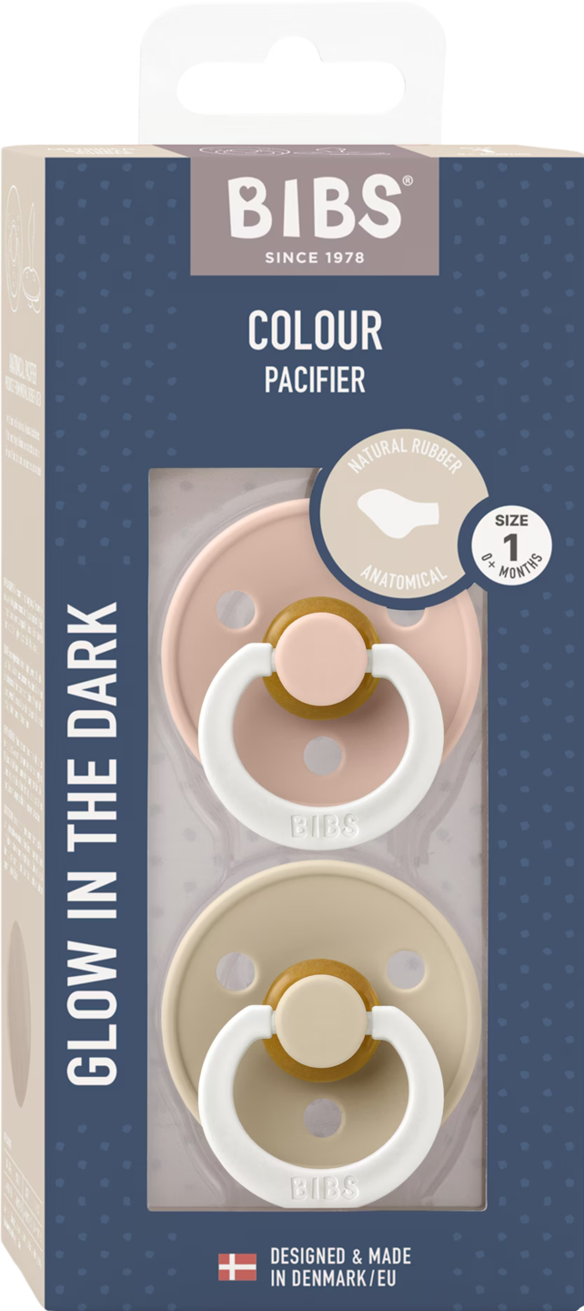 Bibs Nuggi Colour 2 PACK Latex Anatomical 0-6m Blush GLOW Vanilla GLOW ...