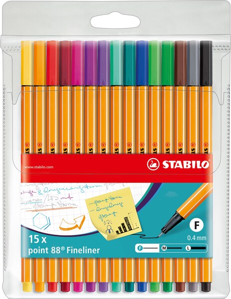 STABILO Fineliner point 88, 15-pen plastic case (Sorted, 15 x) - Galaxus